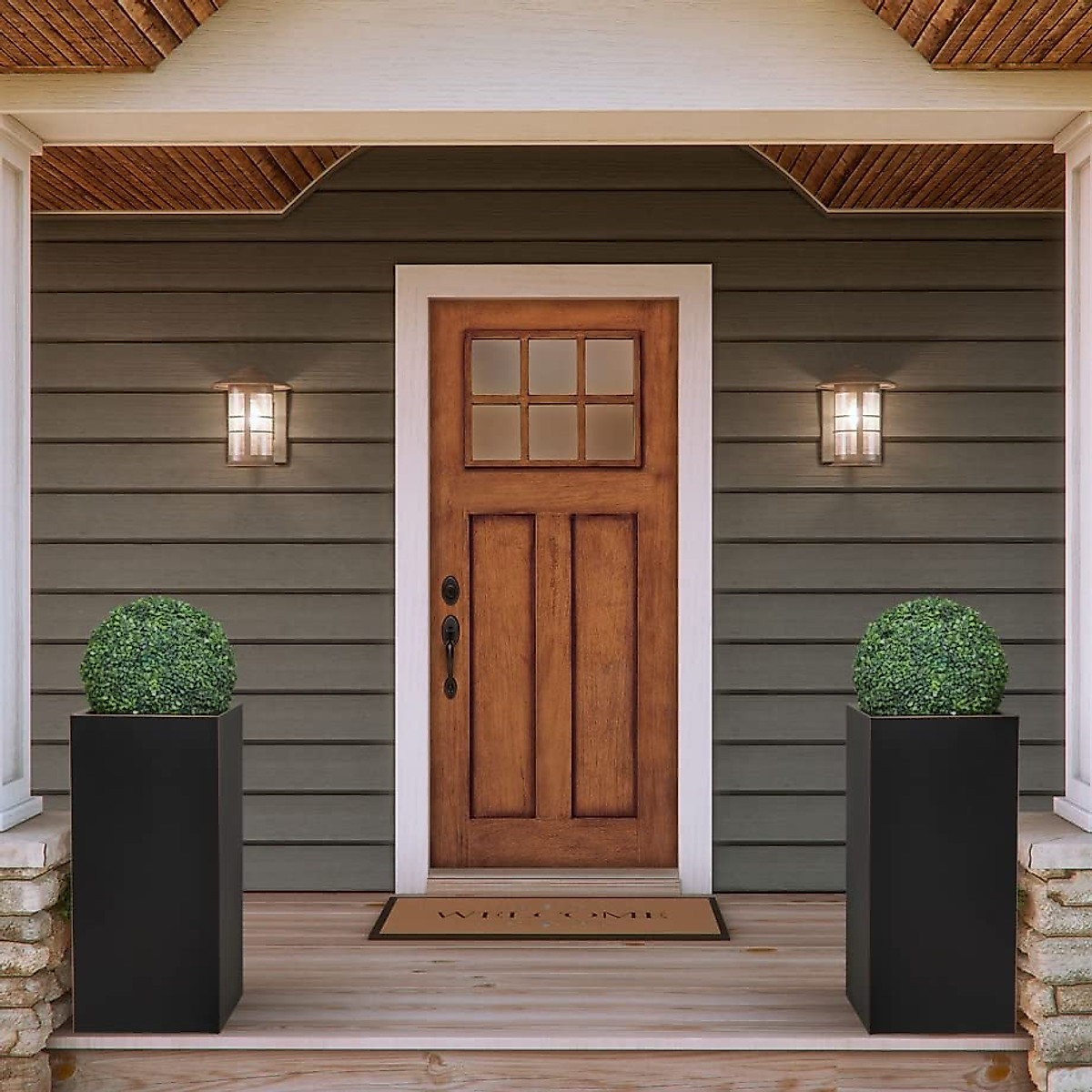 Wallowa Metallic Heavy Tall Outdoor/Indoor Planter Box 14Lx14Wx30H Inches Rectangular Large Flowerpot, Tall Metal Planter Box for Front Porch ‎25 Pounds, No Assembly Required, Black, 1 Pack