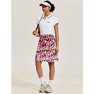 COOrun Women's 20" Knee Length Skorts Skirts Print Athletic Tennis Golf Skirt for Women Casual Summer Skirts,Black Pink Medium