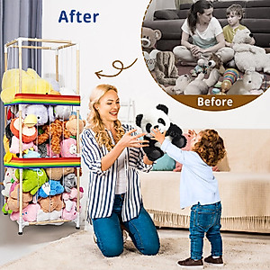 Stuffed Animal Toy Storage Organizer,Large Wooden Stuffed Animals Zoo Holder, Space Save Vertical Stuffed Animals Storage with Adjustable Feets,Kids Toy Organizer for Nursery PlayRoom Bedroom KidRoom
