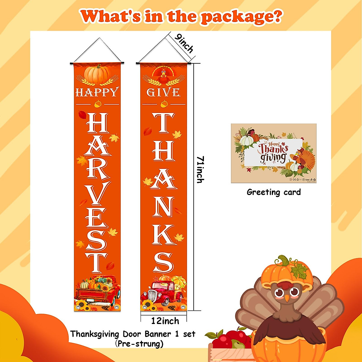 Unibday Thanksgiving Door Banner, Thanksgiving Porch Banners, Autumn Harvest Door Banner for Thanks Harvest, Welcome Fall Home Decor Thanksgiving Hanging Banners - Fall Decorations For Home