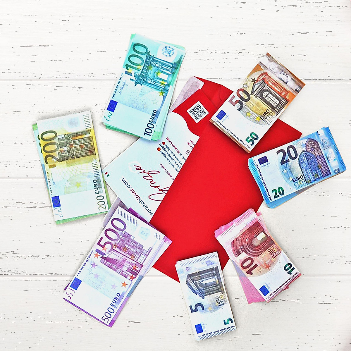 Scratch Cash Bundle Money to Play (Size Reduced to 75% Compared to The Real Ones) 175 Banknotes - 7 Stacks of Euro 25 x € 5, 10, 20, 50, 100, 200 and 500