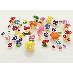JKanruh 35 Pcs Miniature Resin Mushroom,Cute Mushrooms Fairy Garden Moss Landscape Ornaments for Outdoor Decoration,Home Décor,Cake Decoration,DIY Crafts