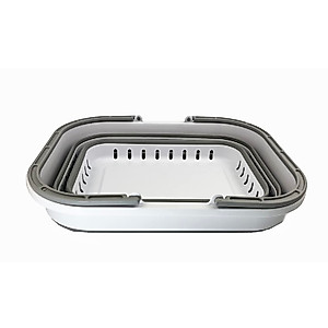 SAMMART Collpasible Shopping Basket 19L - Laundry Basket - Portable Outdoor Picnic Basket - Foldable Basket for Camping (White/Grey)