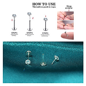 COTATI 20G Flat Back Earrings Stud Threadless Tragus Cartilage Lip Medusa Piercing Jewelry Hypoallergenic (Silver,20G 2/3/4mm CZ)