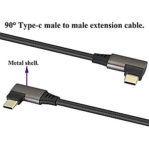 AAOTOKK 90 Degree USB 3.1 Type C Cable Right & Left Angled 3.1 USB Type C Male 4K@60Hz Gen 2 Extension Cable Supports Charging,Data,Audio,Video Cable for Laptop & Tablet & Mobile Phone.(0.3M/1Ft)