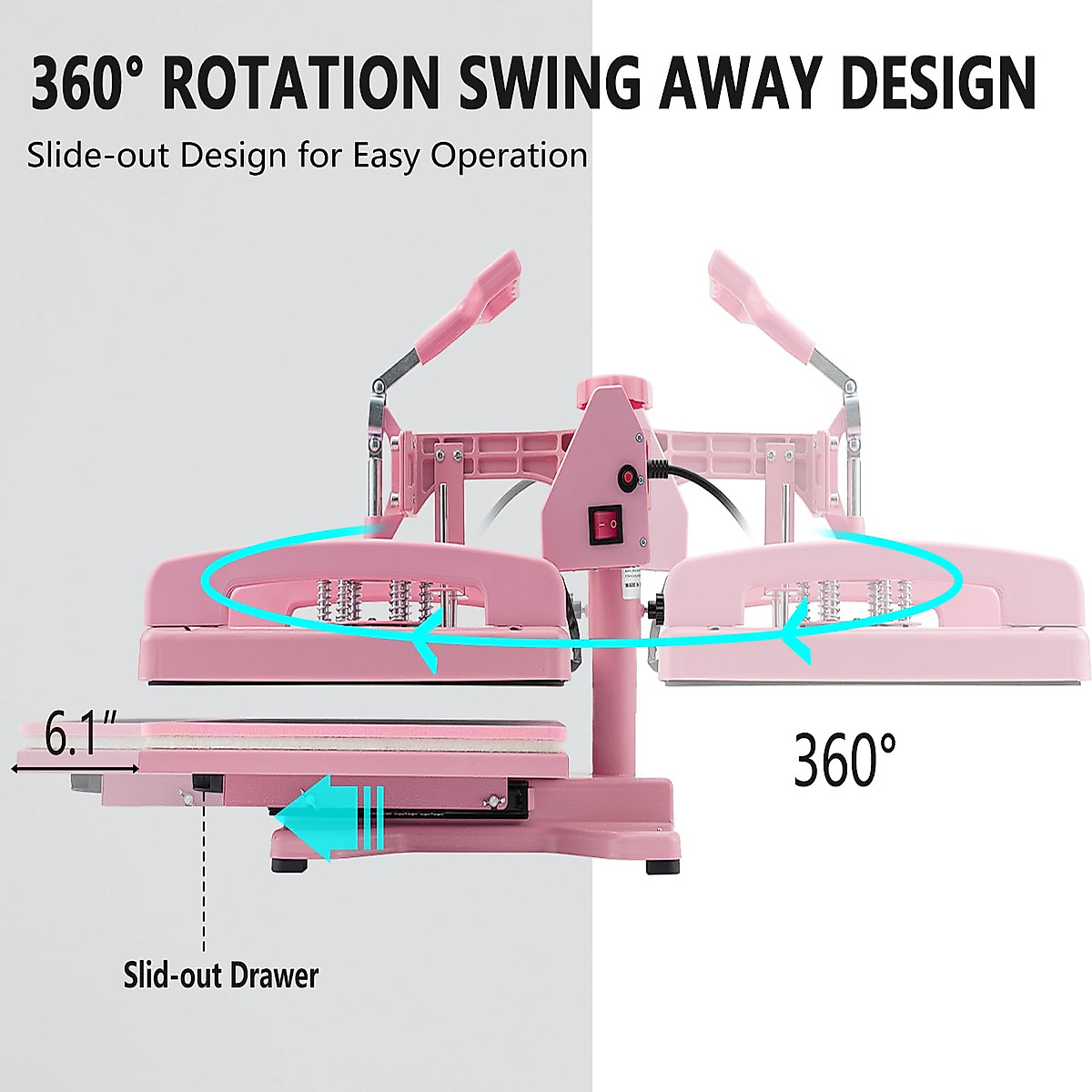 Leomru 8 in 1 Heat Press Machine 15x15 Inch, Heat Press Machine for T Shirts Hat Cap Mug Plate 360° Swing Away, Sublimation Heat Press Heat Transfer Machine W/ 30OZ Tumbler Press Pink