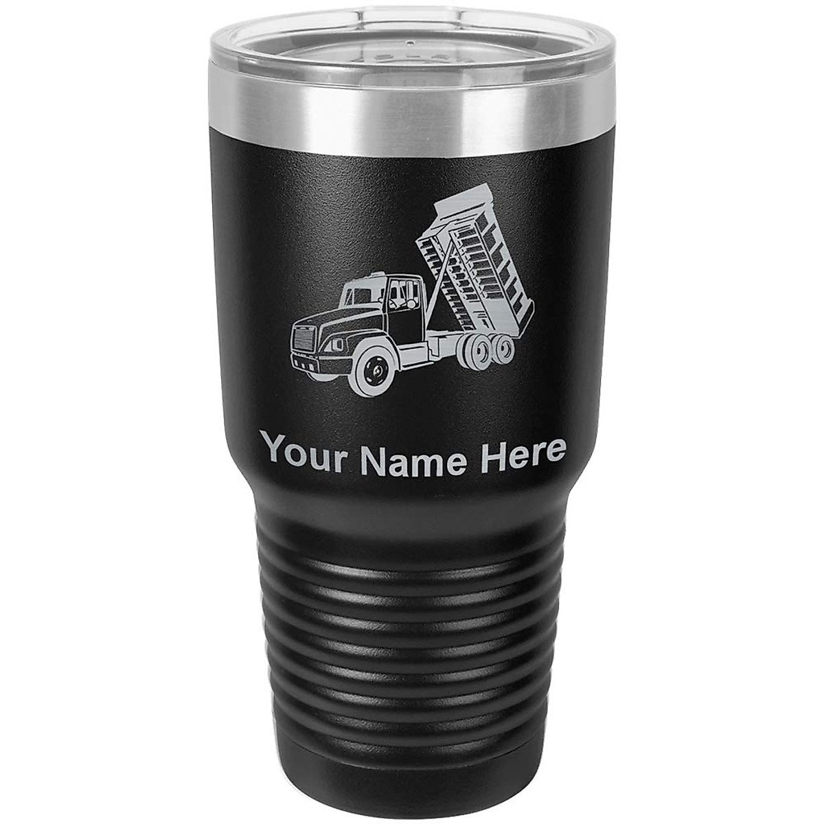 LaserGram 30oz Vacuum Insulated Tumbler Mug, Dump Truck, Personalized Engraving Included (Black)