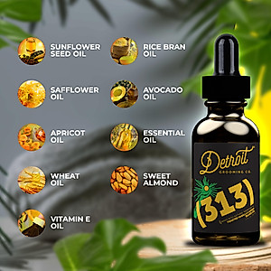 Detroit Grooming Co.Natural Beard Oil for Men - Nourishing & Organic Beard Moisturizer w/Sweet Almond Oil & Vitamin E - Softens, Boosts Growth - Toasted Vanilla Amber Scent- 313 1oz