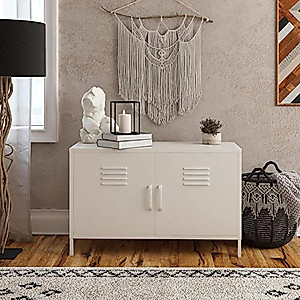 REALROOMS Shadwick 2 Door Wide Metal Locker Accent Storage Cabinet, Soft White