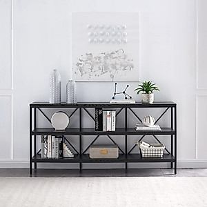 Kira 64" Wide Rectangular Console Table in Blackened Bronze/Black Grain