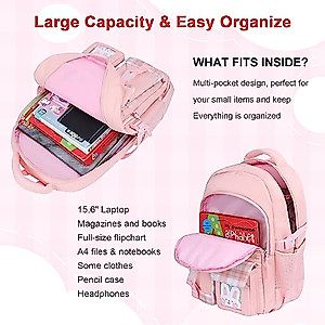 Mcaldume Cute Backpacks for Girls, Kawaii Backpack Aesthetic Backpack for Teen Girls, Cute Bookbag for Kids Elementary School Pink