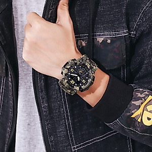 KXAITO Men's Watches Sports Outdoor Waterproof Military Watch Date Multi Function Tactics LED Alarm Stopwatch (1637_Camo_Green)