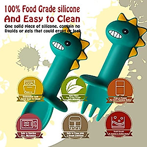 Baby Teething Toys Baby Teethers for Babies 0-6 Months 6-12 Months Infants (Dark Green, Dino Spoon Set)