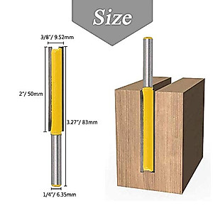 Mesee Set of 2 Pieces Extra Long Straight Router Bit Set, 1/4-Inch Shank Double Flute Straight Grooving Bits Trimming Cutter Woodworking Milling Tools with 2" & 3" Cutting Height