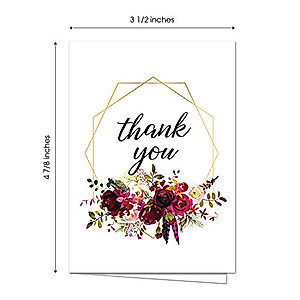 Fall Floral Thank You Notes / 24 Appreciation Cards And White Envelopes / 4 Thanks Flower Frame Note Card Designs / 3 1/2" x 4 7/8" Thank You Greeting Cards/Made In The USA