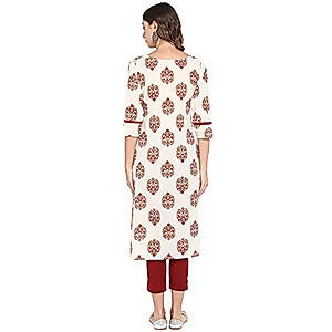 Janasya Indian Women's White Pure Cotton Kurta(JNE3440-KR-M)