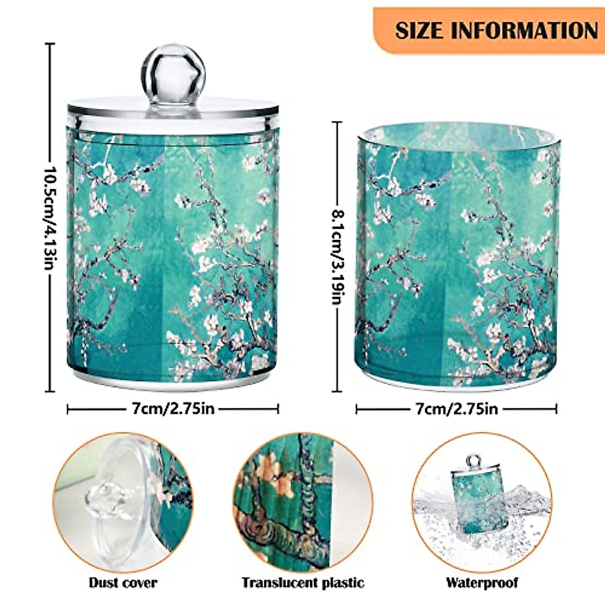 innewgogo Almond Blossom 2 Pack Cotton Swab Ball Holder Organizer Dispenser Plastic Glass Containers with Lids Cotton Swab Container Clear Bathroom Organizer Dispenser for Cotton Swabs