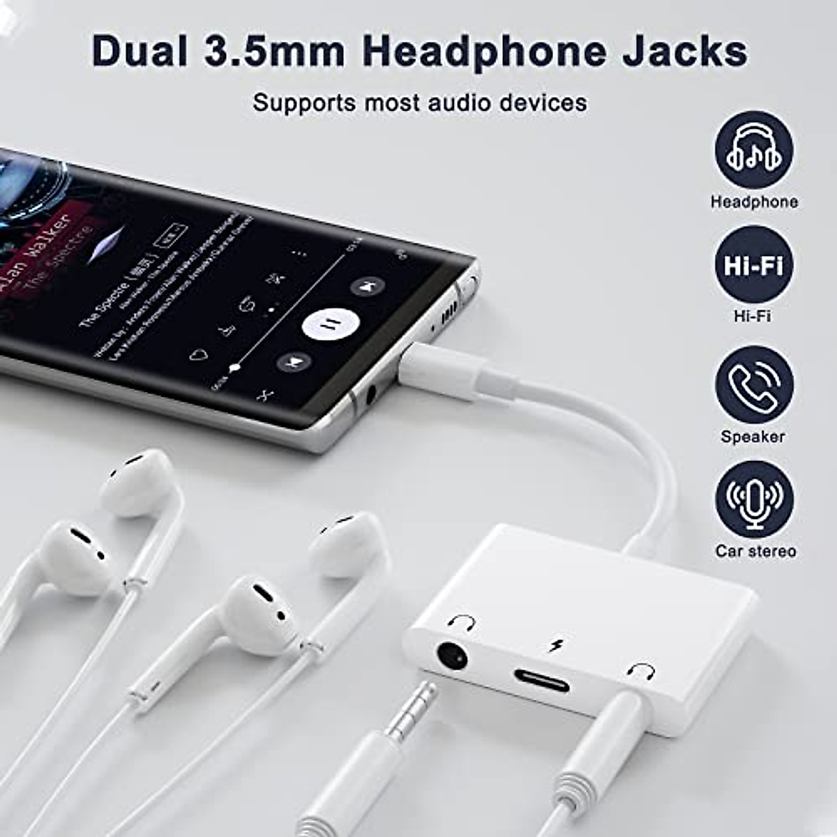 UWECAN USB C to 3.5mm Audio Adapter, 3 in 1 Aux to USB C Headphone Splitter Dual 3.5mm Audio Jack and PD 60W Fast Charging, Compatible for iPad Pro,Galaxy S22 S21 S20/Note 20,Pixel 4 3 XL,Huawei,etc