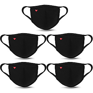 5 Pieces Cute Heart Face Mask Unisex Black Heart Face Protection Reusable Valentine's Day Face Covering Dust-proof Windproof Mouth Protection for Outdoor Activities