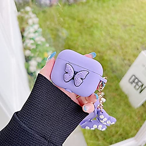 Airpods Pro 2nd 2022 Case Butterfly 3D Cover,Ponnky Funny Cute Cartoon Soft Skin Silicone Protective Accessories with Kawaii Keychain Strap for Apple Airpods Pro 2nd Gen Case for Women Girls (Purple)