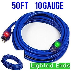 pizety 50 ft 10 Gauge Heavy Duty Indoor Outdoor Extension Cord 125 Volt, 1875 watt, 5-15P/R, UL Listed 10 Gauge Extension Cord 3 Prong 50 ft 10/3 Extension Cord