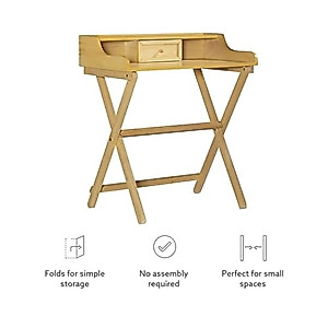 Linon Cade Wood Folding Desk with Small Drawer in Natural Brown Stain