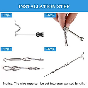 Helffer 98FT Clothesline, 304 Stainless Steel String Lights Hanging Kit, Portable Retractable Heavy Duty Cable Wire Rope, Turnbuckle Tensioner Strainer for Garage, Outdoor, Indoor, Shade Sail