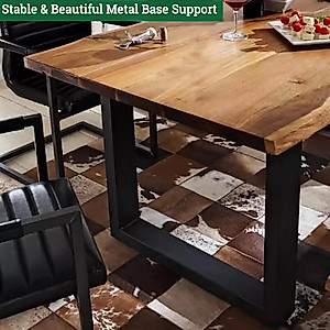 HM&DX Industrial Solid Wood Dining Table,Rectangle Kitchen Table Farmhouse Live Edge Dining Table,Wooden Table Top & Metal Base,Long Dining Room Table for 2,4,6,8(47.2" L x 23.6" W x 29.5" H, Brown)