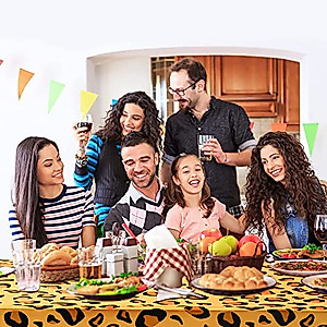 Animal Safari Tablecloth Jungle Animal Theme Tablecover Tiger Zebra Giraffe Print Table Cover Tropical Leaf Tablecloth Party Supplies for Jungle Safari Birthday Baby Showers (Greenery Style, 4 Pcs)