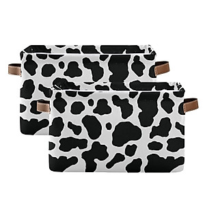 Wusikd Cow Skin Storage Basket Set of 1 Large Fabric Black and White Storage Basket Bins Box Cube with Handles Collapsible Closet Shelf Clothes Organizer Basket for Nursery Bedroom