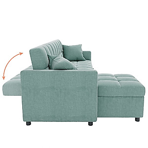 Sectional Sleeper Sofa Couch with Pull Out Bed, Sofa Bed with Storage Chaise for Living Room, Convertible L-Shaped Couch 3 Seat with Pillows (Green)