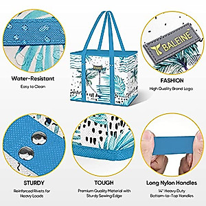 BALEINE 3Pk Reusable Grocery Bags, Foldable Shopping Bags for Groceries with Reinforced Bottom & Handles (Island Breeze)