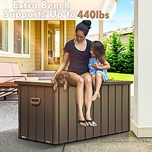 200 Gallon Deck Box, Large Steel Outdoor Storage Box Waterproof, Lockable Patio Storage Box with Side Handle & Mobility Rollers, Outdoor Deck Box Storage Cabinet for Outside Cushions, Garden Tools