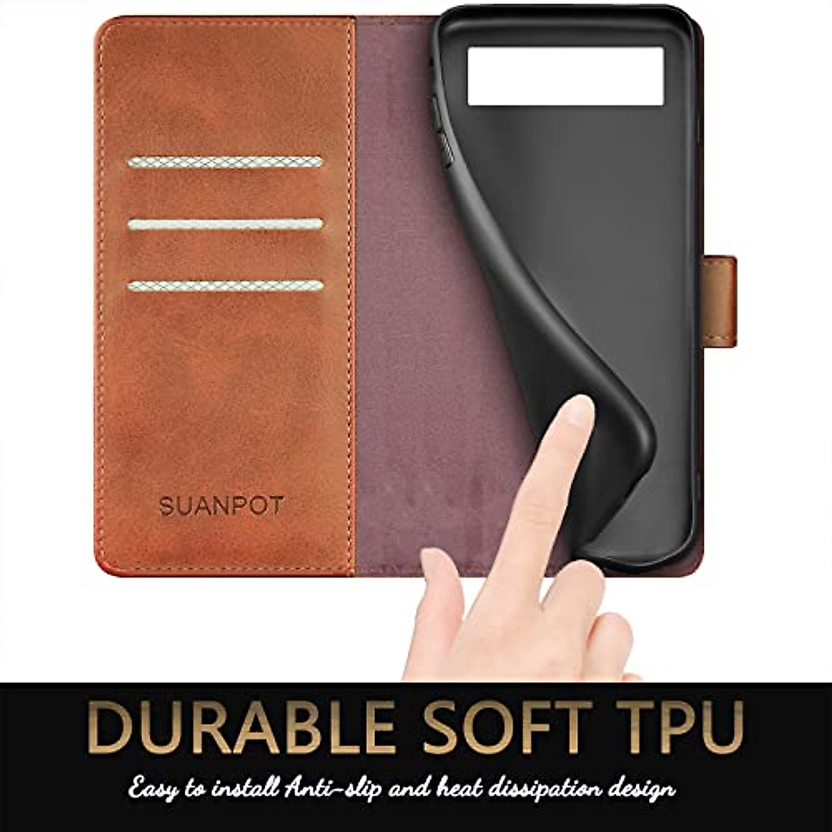 SUANPOT for Google Pixel 6A(Non Pixel 6/6Pro) Wallet case 【RFID Blocking】 Credit Card Holder, Flip Folio Book PU Leather Phone case Shockproof Cover Women Men for Pixel6A Phone case (Light Brown)