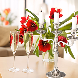 Hamptons Three Arm Silver Candelabra, Hand Crafted of Silver Aluminum Nickel, 10.25 Inches High, Weighted