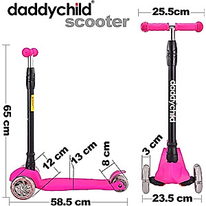 Kids Kick Scooter, 3 Wheeled Scooter for Kids, Child/Toddlers Toy, Adjustable Height, Anti-Slip Deck, Flashing Wheel Lights, for Boys/Girls 3-12 Year Old (Pink)