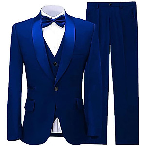 Men's Slim Fit 3 Piece Suit One Button Business Wedding Prom Suits Blazer Tux Vest & Trousers Royal Blue 6XL