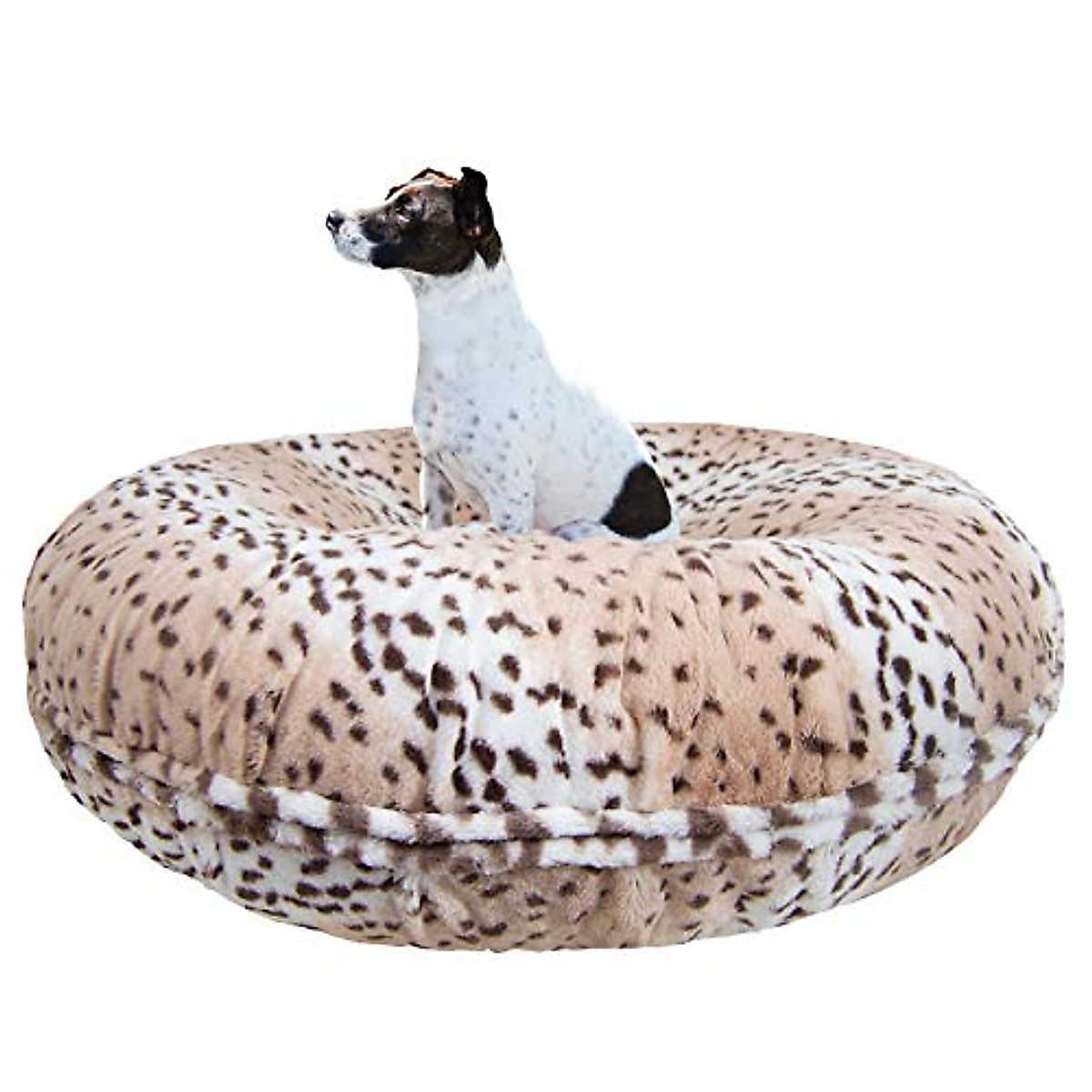 BESSIE AND BARNIE Signature Aspen Snow Leopard Luxury Extra Plush Faux Fur Bagel Pet/Dog Bed (Multiple Sizes)