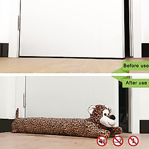 SANFERGE 36 Inch 3LB Heavy Duty Under Door Draft Stopper, Decorative Soundproof Door Draft Blocker, Energy Saving Draft Guard, Leopard Coffee