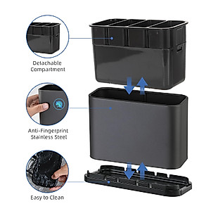 LIBODOUR Silverware Organizer,Kitchen Utensil Holder For Counter,Stainless Steel Caddy,4 Compartments Organizer, Capacity Flatware Spoon Fork Tool Cutlery Holder(Grey)