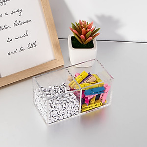 Dayaanee Acrylic Makeup Brush Organizers, 2 Section 2-Compartment Transparent Plastic Lipstick Holder Clear 4.72x2.36x2.36 Inches Storage Square Cube for Bathroom Jewelry Accessories