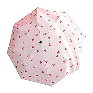 GENMAI SOEASY Kids Umbrella for Girls and Boys,Windproof Umbrella Compact Folding Travel Umbrella, Light Portable Car Umbrella for Rain, Folding Cute Children Umbrella,Pink Heart