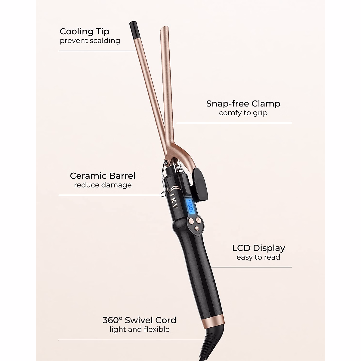 Small Curling Iron 3/8 Inch, Thin Curling Wand for Short Hair, 9mm Long Barrel Ceramic Hair Curling Iron