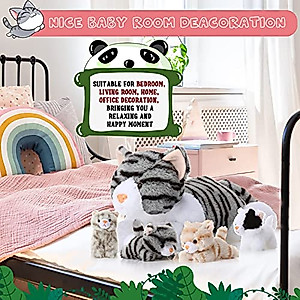 Skylety 5 Pieces Stuffed Animal Plush Cat Set Include Large Soft Cuddly with 4 Cute Fluffy Plush Kittens in Mommy Cat's Belly Nurturing Cat Huggable Sleeping Birthday Gifts (Gray)