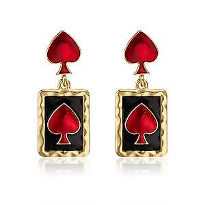 Vintage Queen of Hearts Earrings Accessories, Lolita Red Dangle Earrings, Clown Red Heart Earrings, Red Queen Party Jewelry Gift