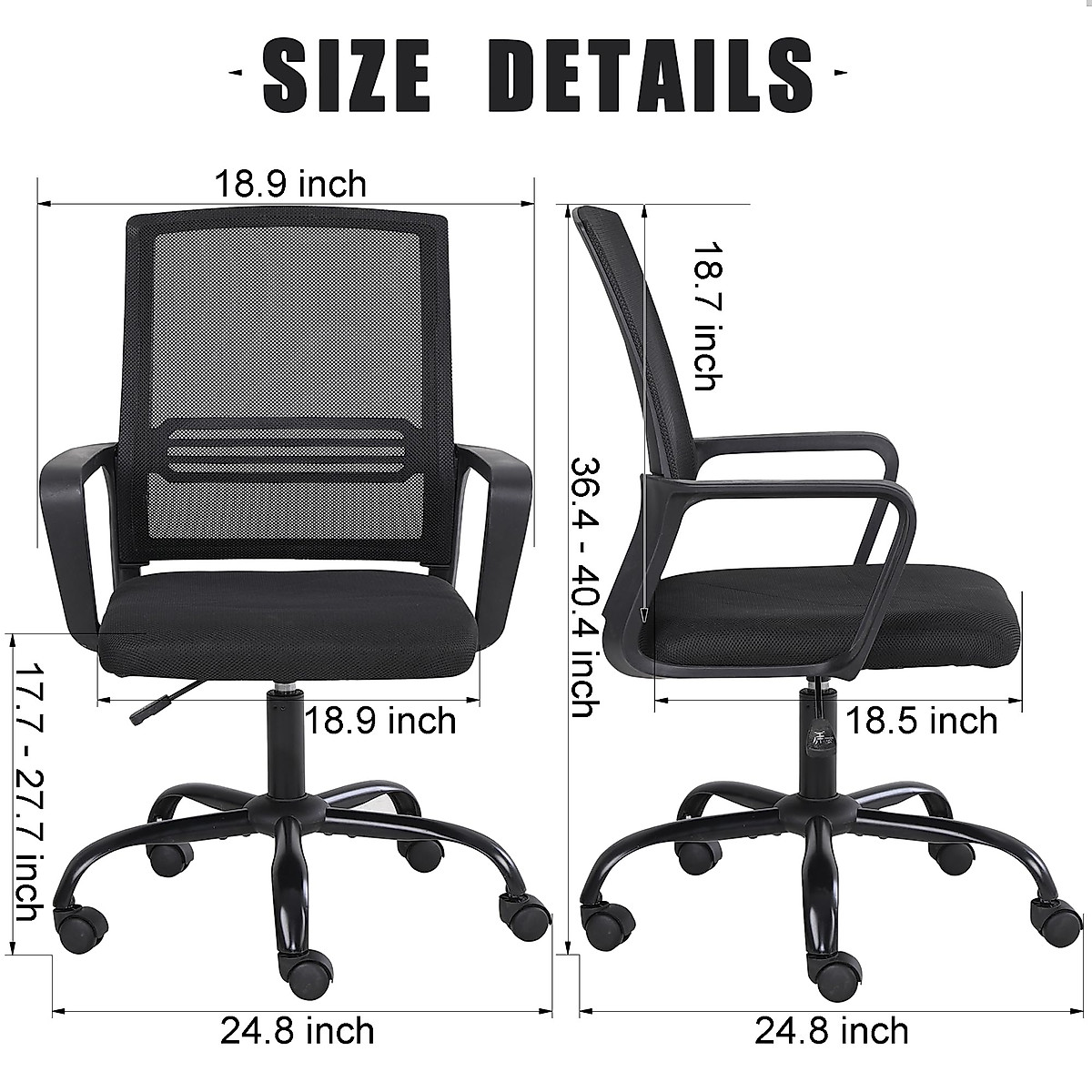Desk Chairs Set of 8, Office Mesh Chair with Wheels Lumbar Support Rocking Ergonomic for Bedroom Living Room Home Executive Office Computer Chair Swivel Adjustable 36-40inch Black