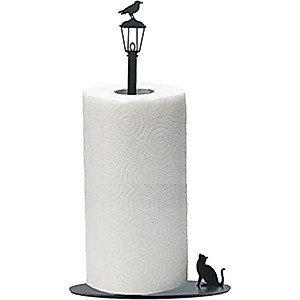 Kitchen Decor Dog Vs. Cat - Black Metal Paper Towel Dispenser & Countertop Kitchen Paper Towel Holder - Cat Lover Gifts for Women, Funny Cat Gifts for Cat Lovers, (Cat & Crow - Black)