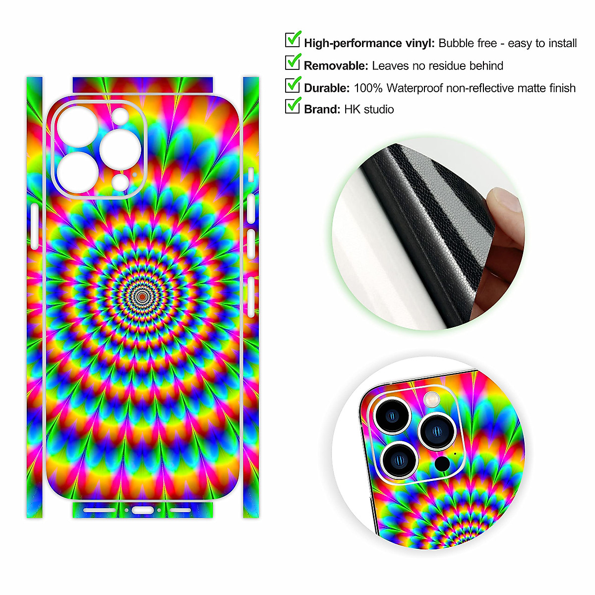 HK Studio Hologram Illustration Skin Decal (Not Case) for iPhone 13 Pro Max - No Bubble, Slim, Waterproof - Protecting & Personalizing iPhone's Back, Camera, Frame