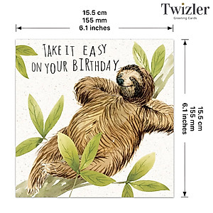 Twizler Funny Birthday Card Sloth – Funny Card Birthday – Happy Birthday Card – Funny Birthday Card Men – Funny Birthday Card Women – Funny Birthday Card Him – Funny Birthday Card Her – Sloth Card
