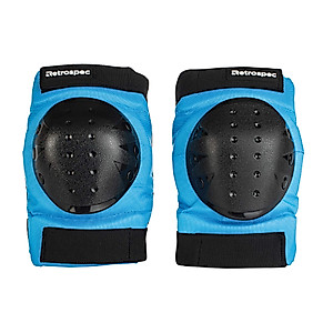 Retrospec Adult/Youth/Child Knee Pads Elbow Pads and Wrist Guards Protective Gear for Skateboarding Roller Skate BMX and Scooter Multi Sport Pad Set, Blue, Youth (10-14 Years)